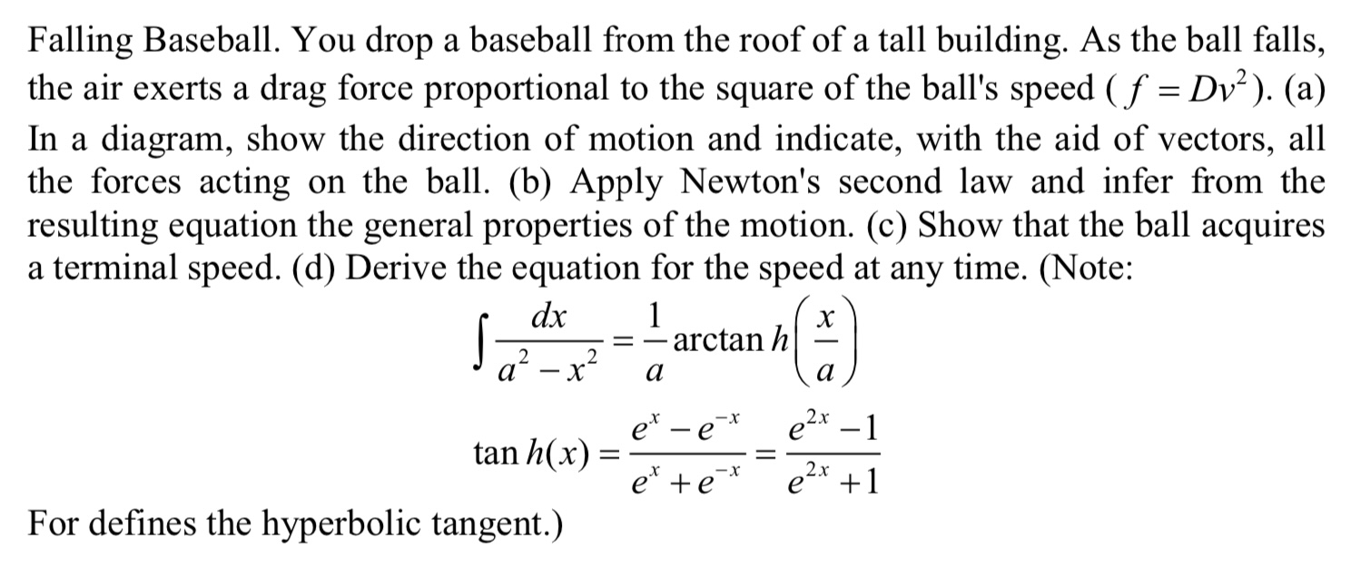 SOLVED: Falling Baseball. You drop a baseball from the roof of a tall ...