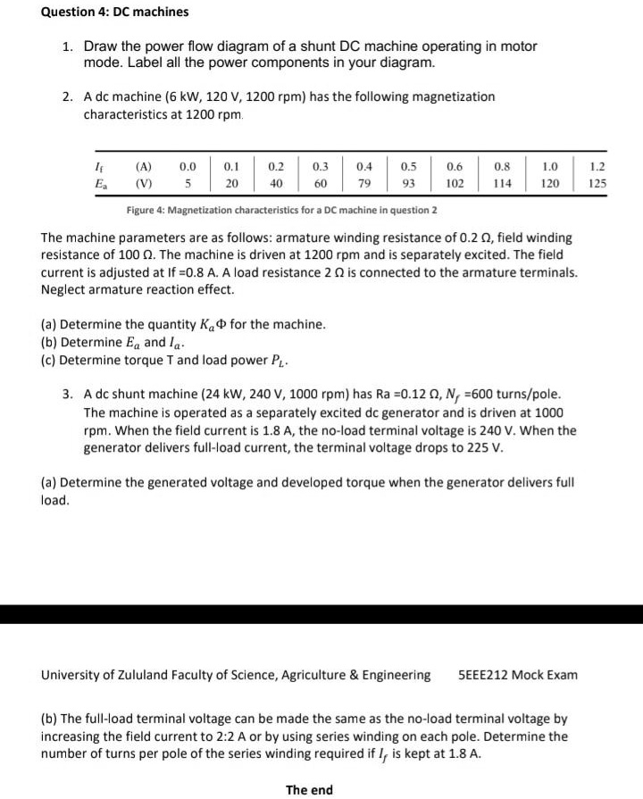 SOLVED: Question 4: DC Machines 1. Draw the power flow diagram of a ...