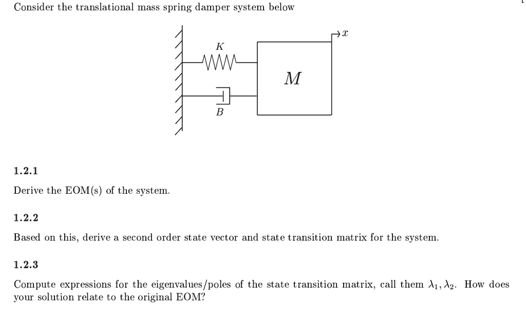 [GET ANSWER] Consider the translational mass spring damper system below ...