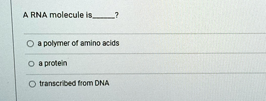 [GET ANSWER] A RNA molecule is ? a polymer of amino acids a protein ...