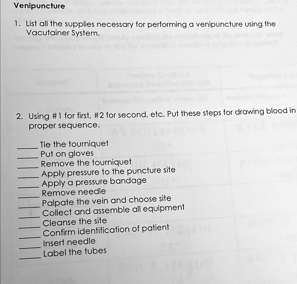venipuncture 1 list all the supplies necessary for performing a ...