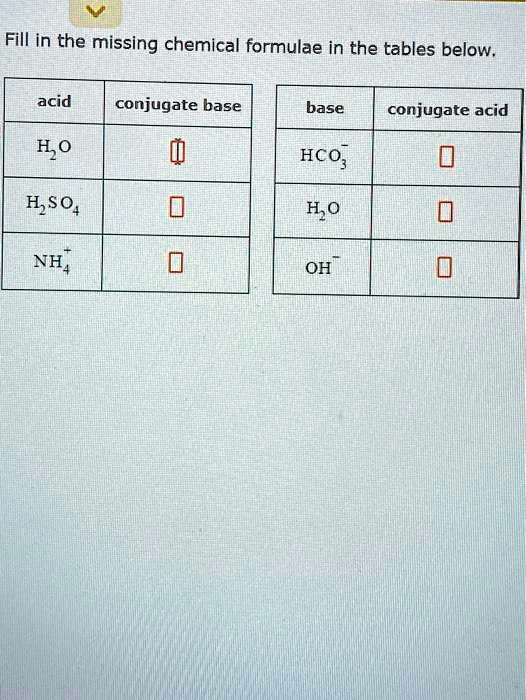 fill in the missing chemical formulae and the tables below. Fill in the ...