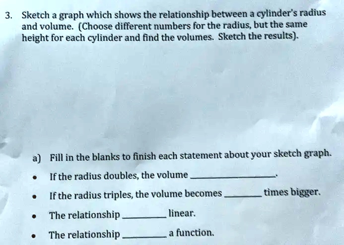 SOLVED: Sketch a graph which shows the relationship between cylinder'radius and volume (Choose ...