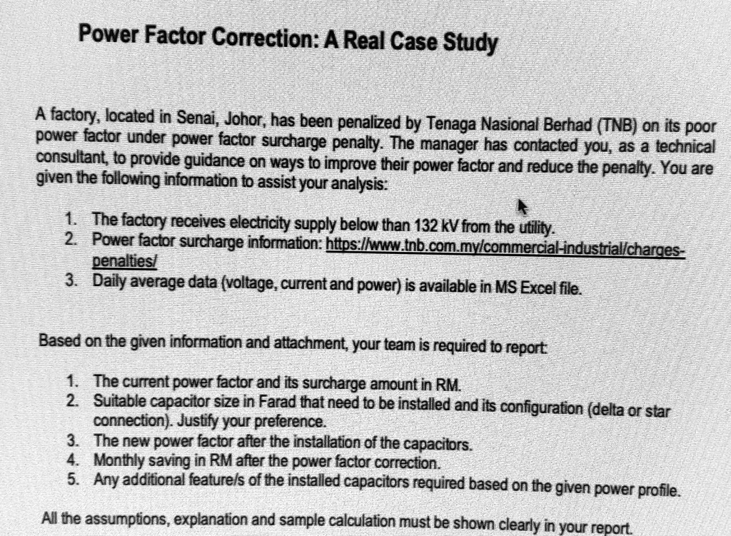 SOLVED: Power Factor Correction: A Real Case Study A factory located in ...