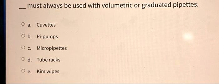 must always be used with volumetric or graduated pipettes o a cuvettes ...
