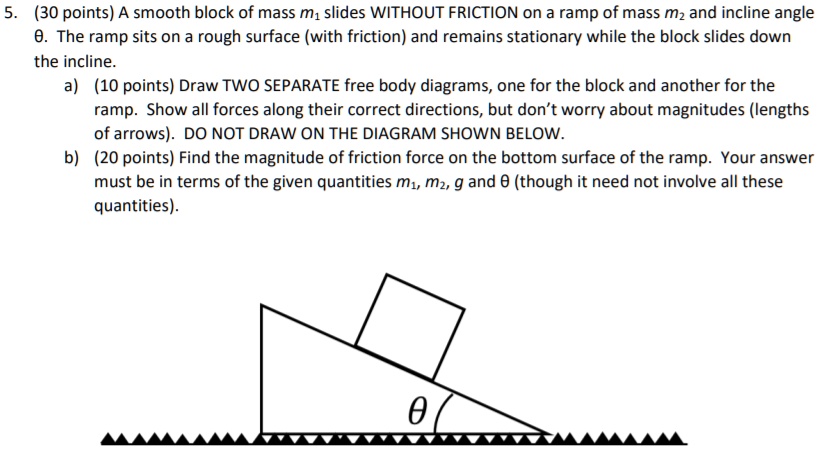 SOLVED: (30 points) A smooth block of mass m slides WITHOUT FRICTION on a ramp of mass mz and ...