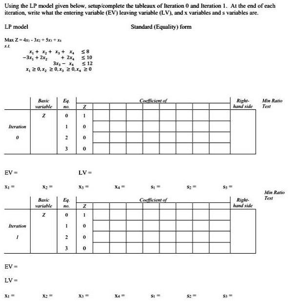 Solved Using The Lp Model Given Below Setup Complete Tha Tbkaux Of Iteration And Iteration At 