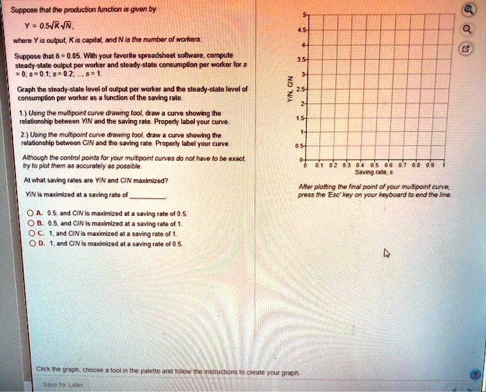 SOLVED: Suppose that the production function is given by Y = 0.5KN, where Y is output, K is ...