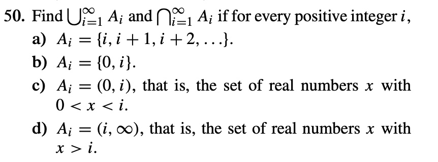 SOLVED:50. Find U31 A; ad 031 A; if for every positive integer i_ a) Ai ...
