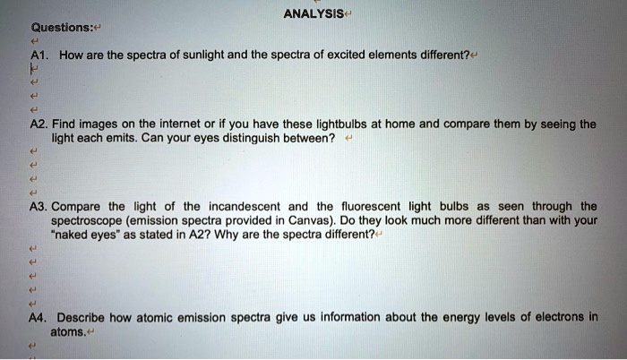 analysis questionsy a1 how are the spectra of sunlight and the spectra ...