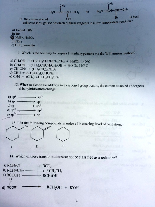 10. The conversion of CH3 H3C-CH-CH-CH3 OH CH3 to H3C-CH-CH-CH3 Br is best achieved through use ...