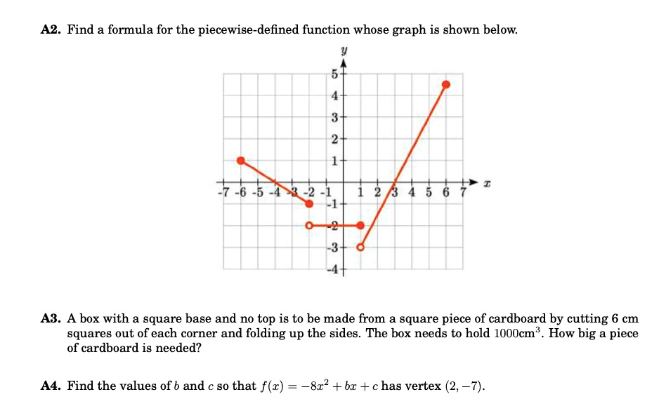 SOLVED: A2 Find a formula for the piecewise-defined function whose ...