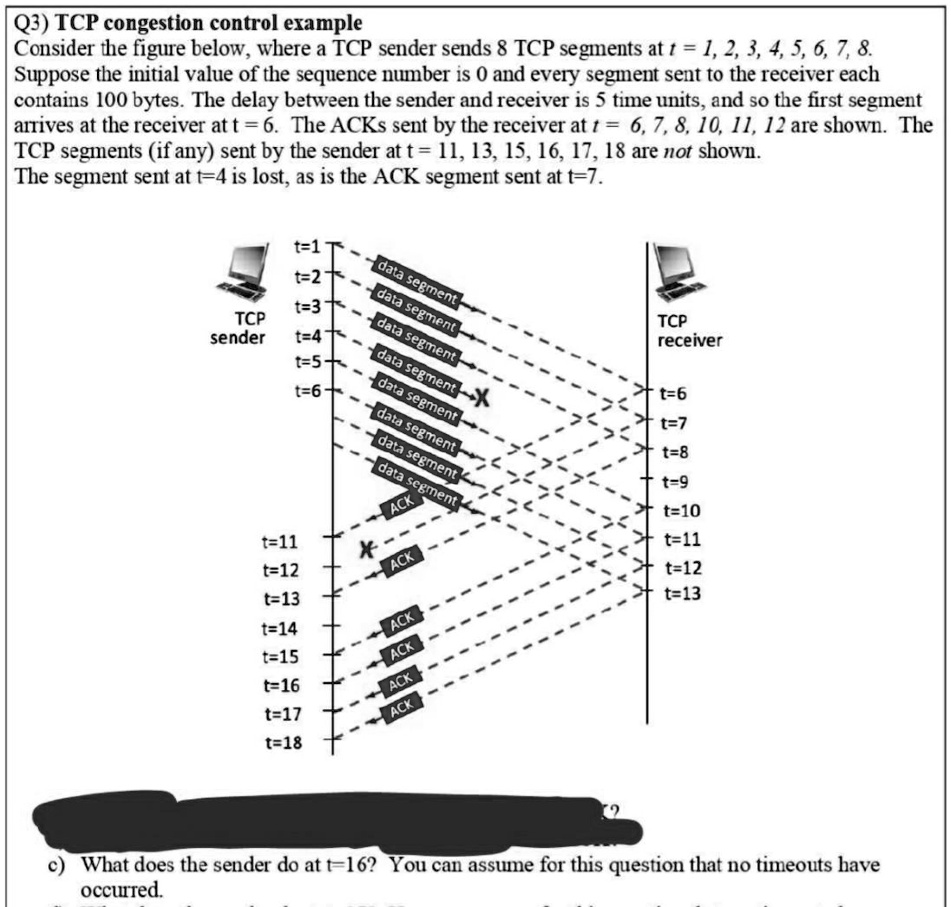 SOLVED: I need the answer for C. Q3) TCP congestion control example. Consider the figure below ...
