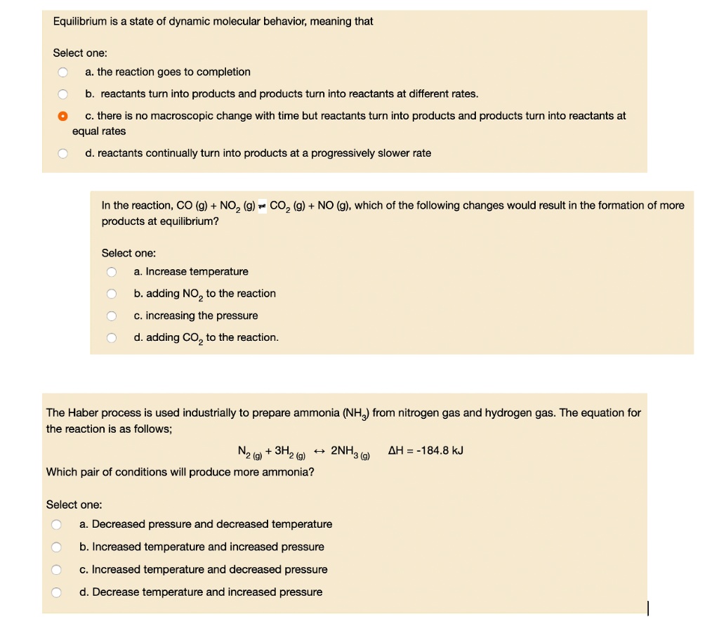 equilibrium is a state of dynamic molecular behavior meaning that ...