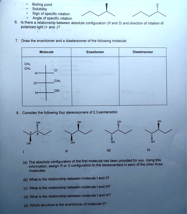 Boiling point Solubility Sign of specific rotation Angle of specific ...