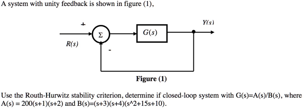 A system with unity feedback is shown in figure (1), Y(s) ? G(s) R(s) Figure (1) Use the Routh ...