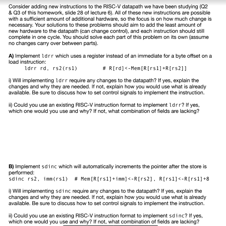 question 4 16 points consider adding new instructions to the risc v ... question 4 16 points consider adding new instructions to the risc v ...
