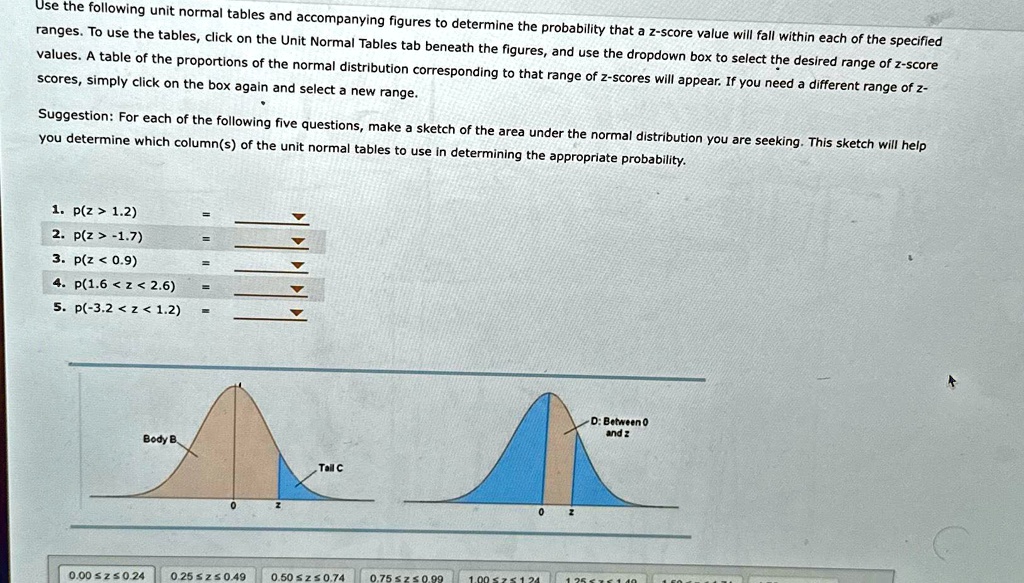use the following unit normal tables and accompanying figures to determine the probability that ...