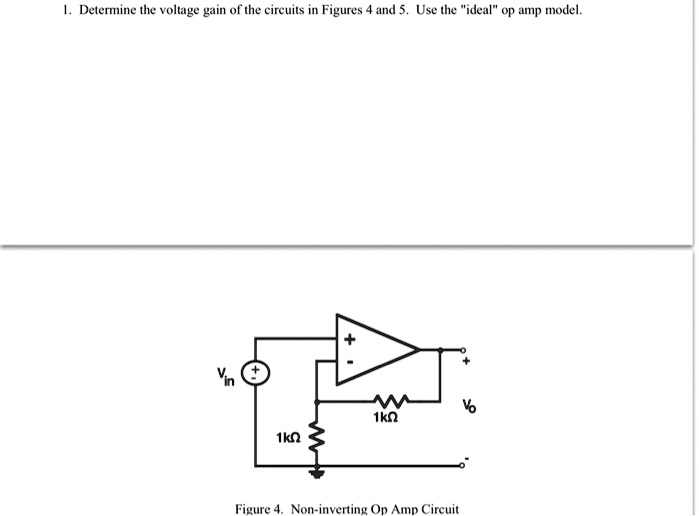 SOLVED: Determine the voltage gain of the circuits in Figures 4 and 5. Use the ideal op amp ...