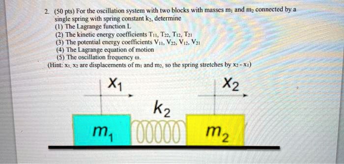 SOLVED: For the oscillation system with two blocks with masses m and m connected by a single ...