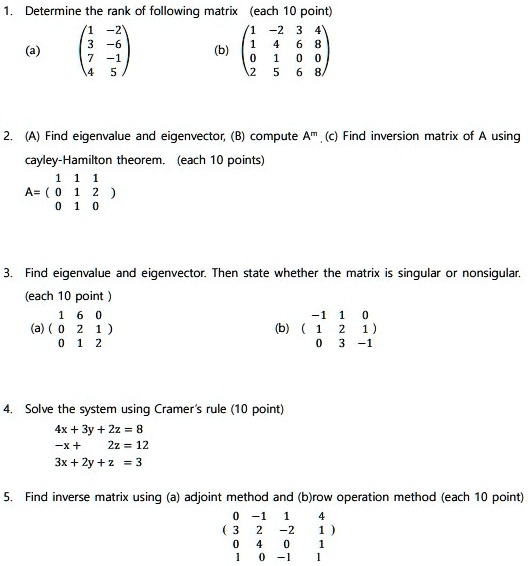 determine the rank of following matrix each 10 point a find eigenvalue ...
