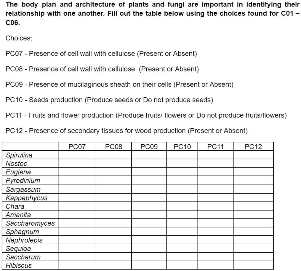 SOLVED: The body plan and architecture of plants and fungi are important in identifying their ...