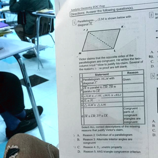 SOLVED: 'Victor claims that the opposite sides of the parallelogram are ...