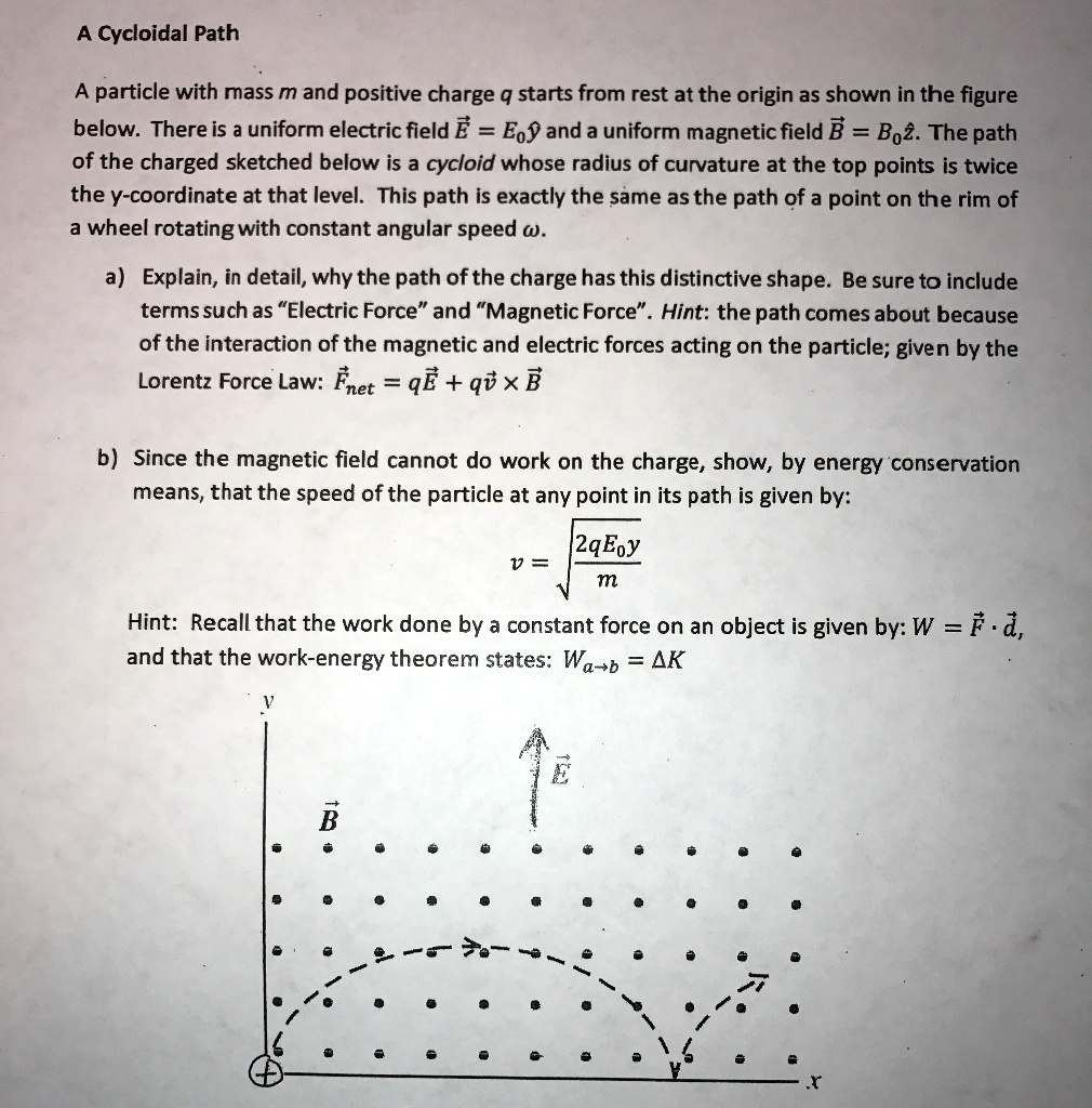 A Cycloidal Path A particle with mass m and positive charge q starts ...