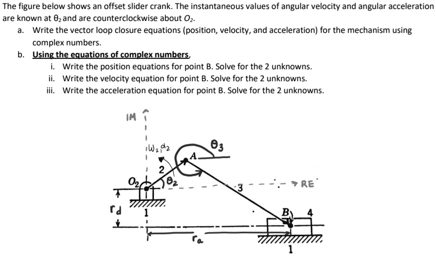 SOLVED: The figure below shows an offset slider crank. The instantaneous values of angular ...