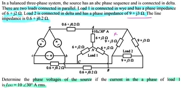 SOLVED: In a balanced three-phase system,the source has an abc phase sequence and is connected ...