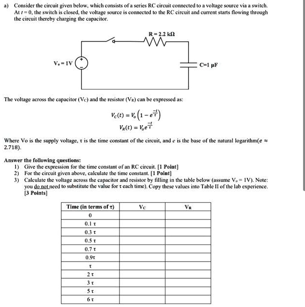 consider the circuit given below which consists of a series rc circuit connected to a voltage ...