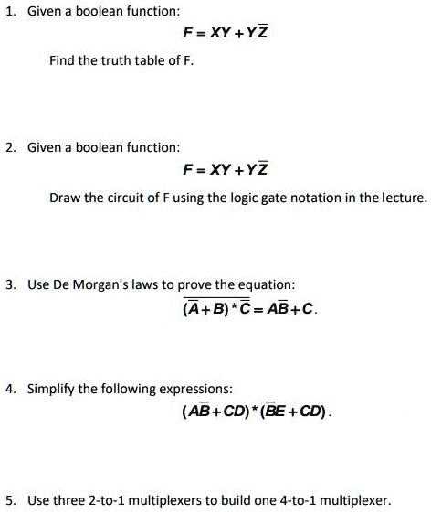 Solved Given Boolean Function F Xy Yz Find The Truth Table Of F Given Boolean Function F