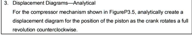 SOLVED: Displacement Diagrams - Analytical For the compressor mechanism shown in Figure P3.5 ...