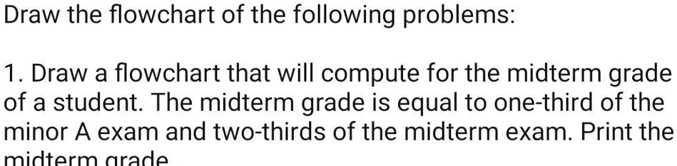 Draw the flowchart of the following problems: 1. Draw a flowchart that ...