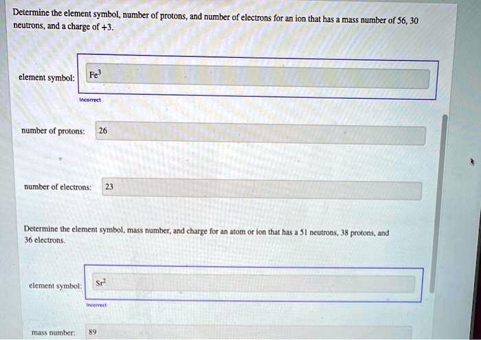 SOLVED: Determine the element symbol, number of protons, and number of ...
