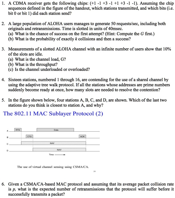 SOLVED: A CDMA receiver gets the following chips: (+1 -1 +3 -1 +1 +3 -1 -1). Assuming the chip ...