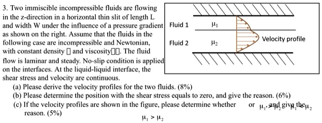 3. Two immiscible incompressible fluids are flowing in the z-direction in a horizontal thin slit ...