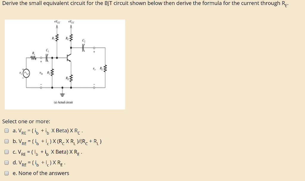 Derive the small equivalent circuit for the BJT circuit shown below ...