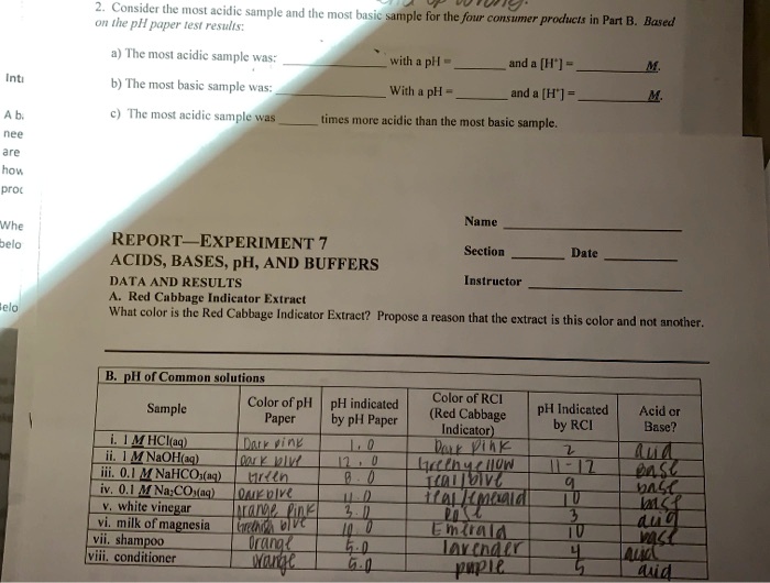 2. Consider the most acidic sample and the most basic sample for the ...