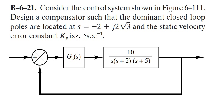 B-6-21. Consider the control system shown in Figure 6-111. Design a compensator such that the ...