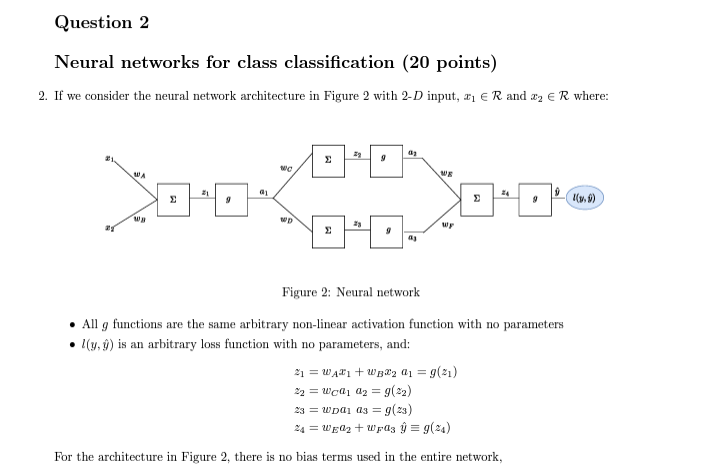 Question 2 Neural networks for class classification (20 points) 2. If ...