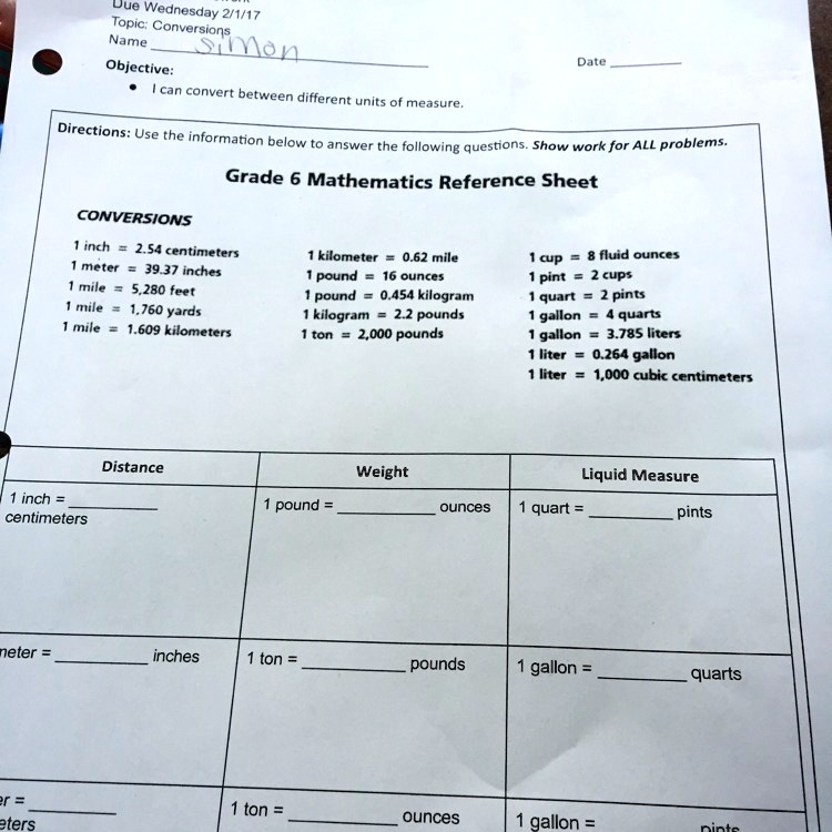 SOLVED: 'How do you convert between different units of measure#N#Uue Wednesday 2/1/17 Topic ...