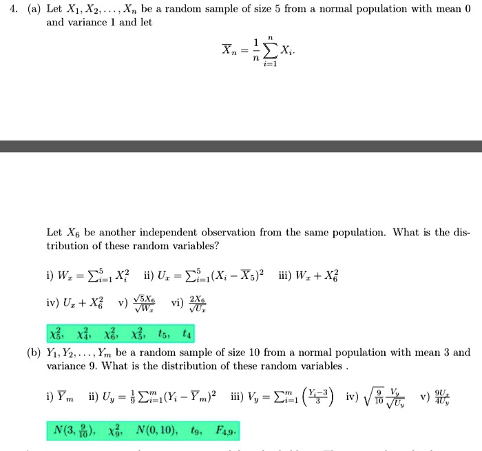 SOLVED: (a) Let X1 Xz; .- Xn be random sample of size 5 from normal population with mean and ...
