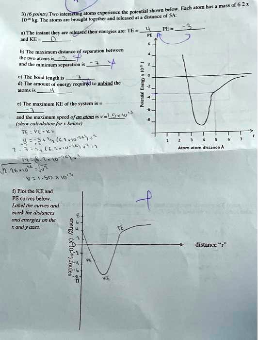 3) (6 points) Two interacting atoms experience the potential shown ...