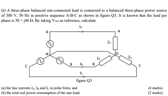 SOLVED: Q3 A three-phase balanced star-connected load is connected to a ... SOLVED: Q3 A three-phase balanced star-connected load is connected to a ...