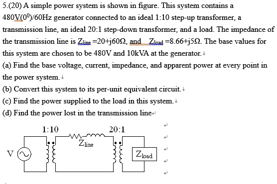 SOLVED: Texts: 5.20 A simple power system is shown in the figure. This system contains a 480V(0 ...