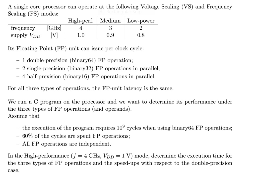 Solved A Single Core Processor Can Operate At The Following Voltage Scaling Vs And Frequency 1683