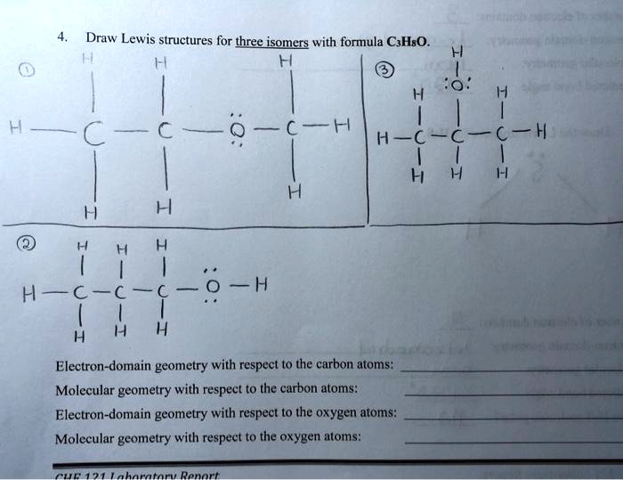 SOLVED: Draw Lewis structures for three isomers with formula C3H8O ...