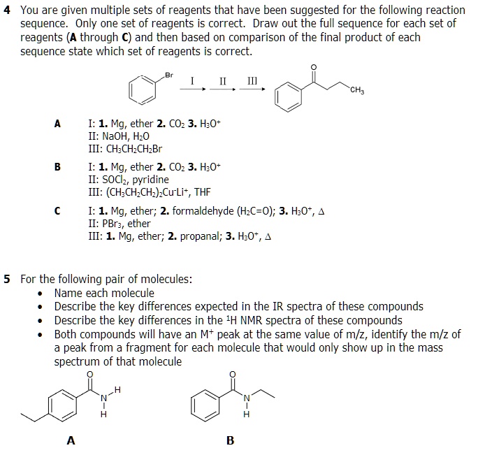 texts 4 you are given multiple sets of reagents that have been suggested for the following ...