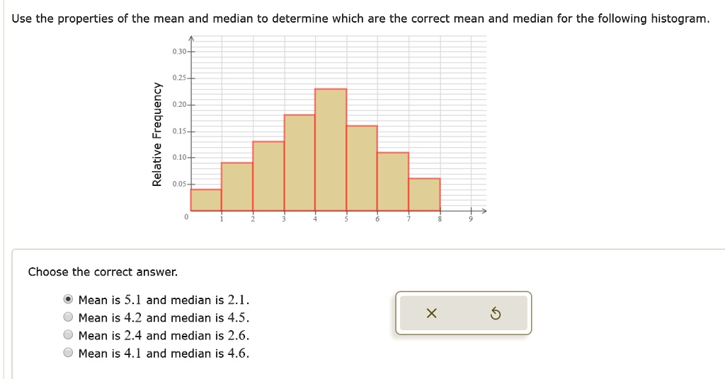 SOLVED: Use the properties of the mean and median to determine which ...